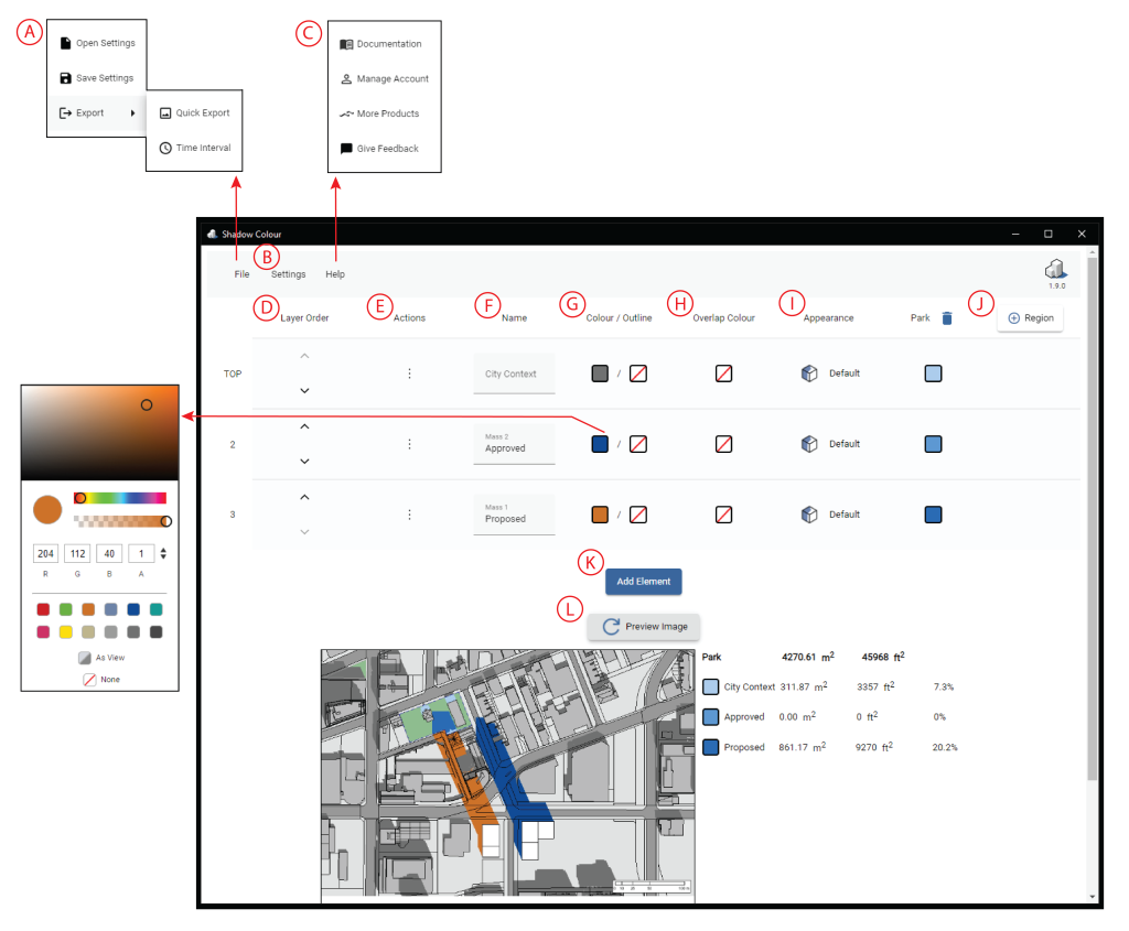 Shadow Colour Interface - Agile Form - Software for architects