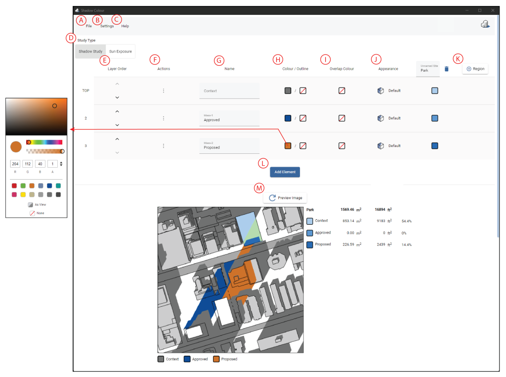 Shadow Colour Interface - Agile Form - Software for architects
