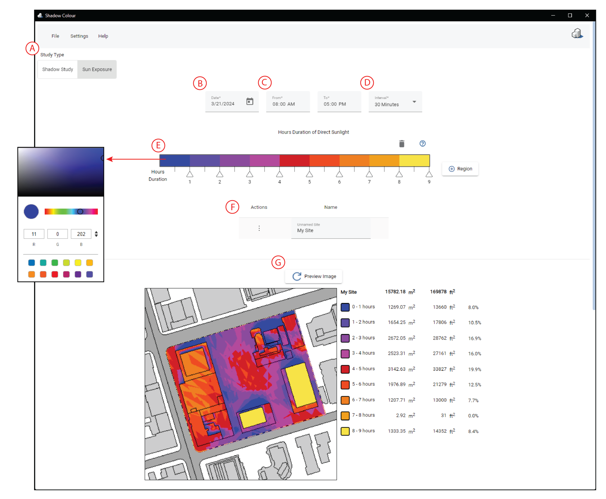 Shadow Colour Interface - Agile Form - Software for architects